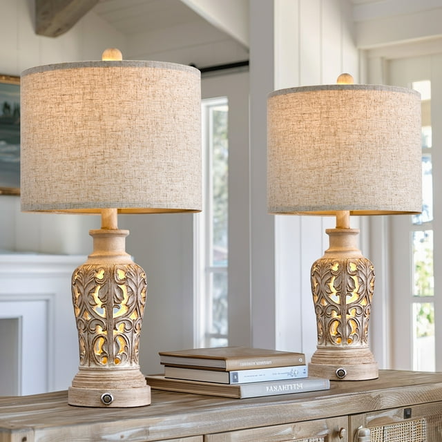 Oneach 3 Way Dimmable Resin Table Lamp Set of 2 with 2 USB Ports for ...