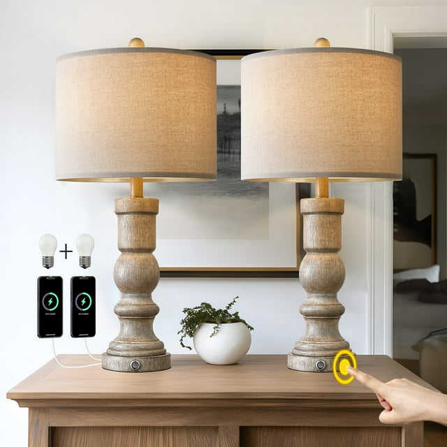 Free Shipping! Oneach 3 Way Dimmable Table Lamp Set of 2 with USB Ports ...