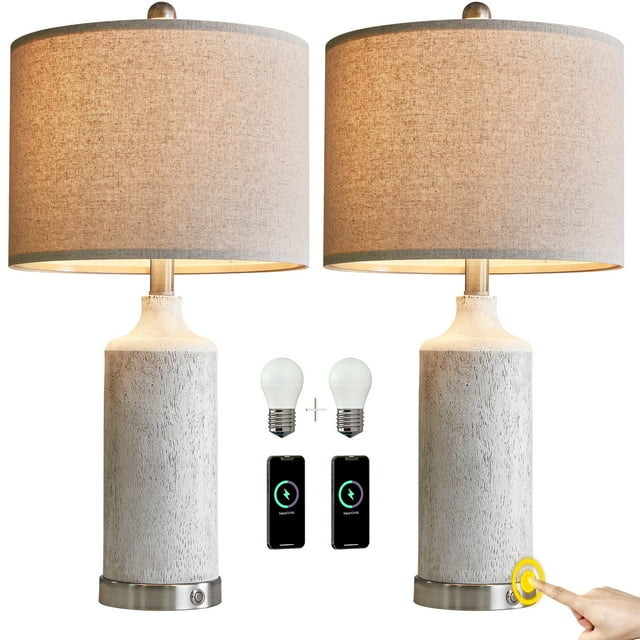 Oneach 3 Way Dimmable Table Lamp Set of 2 with USBC+A, 24" Resin ...