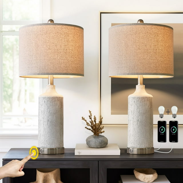 Free Shipping! Oneach 3 Way Dimmable Table Lamp Set of 2 with USBC+A ...