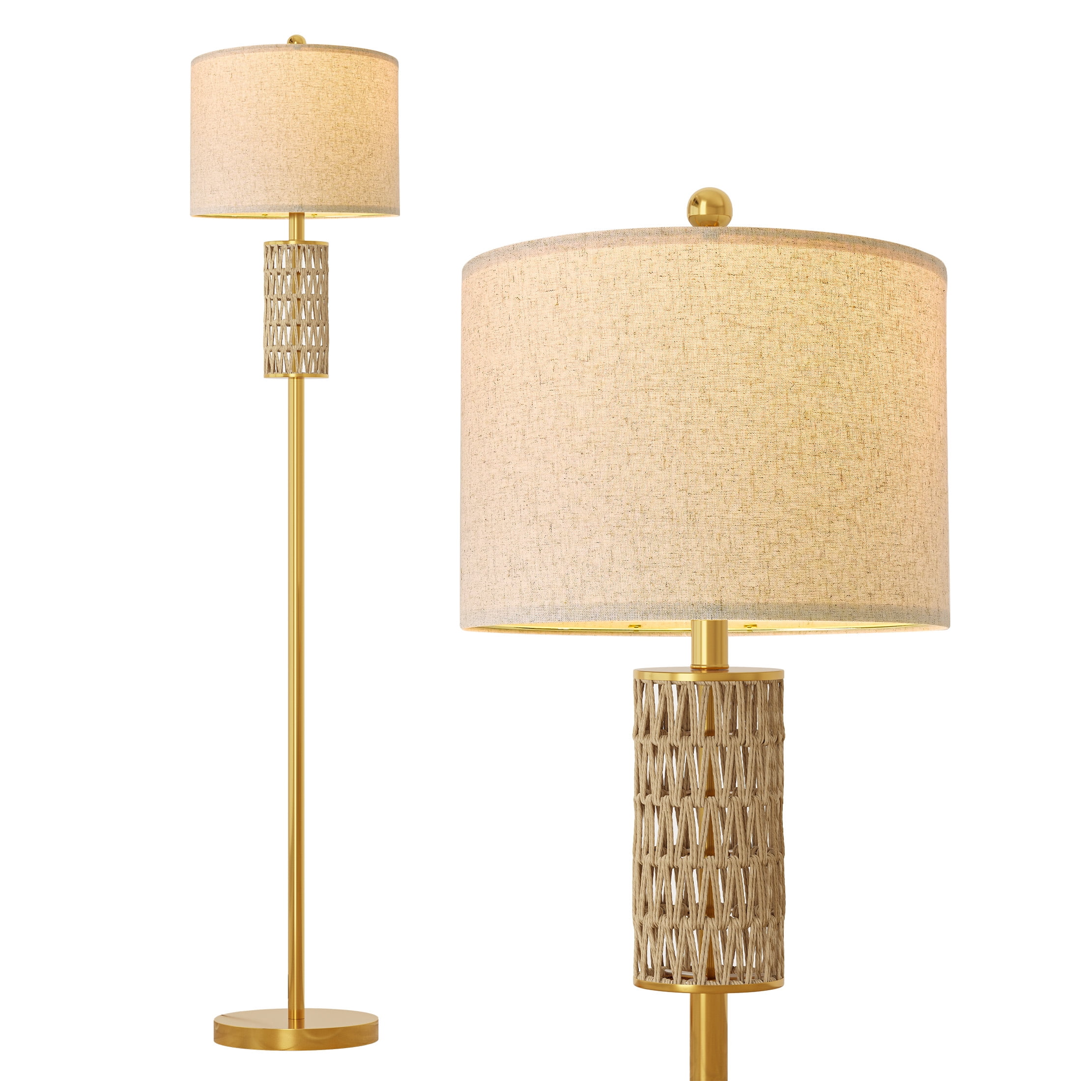 Oneach 62" Farmhouse Gold Floor Lamp for Living Room with Twine Body ...