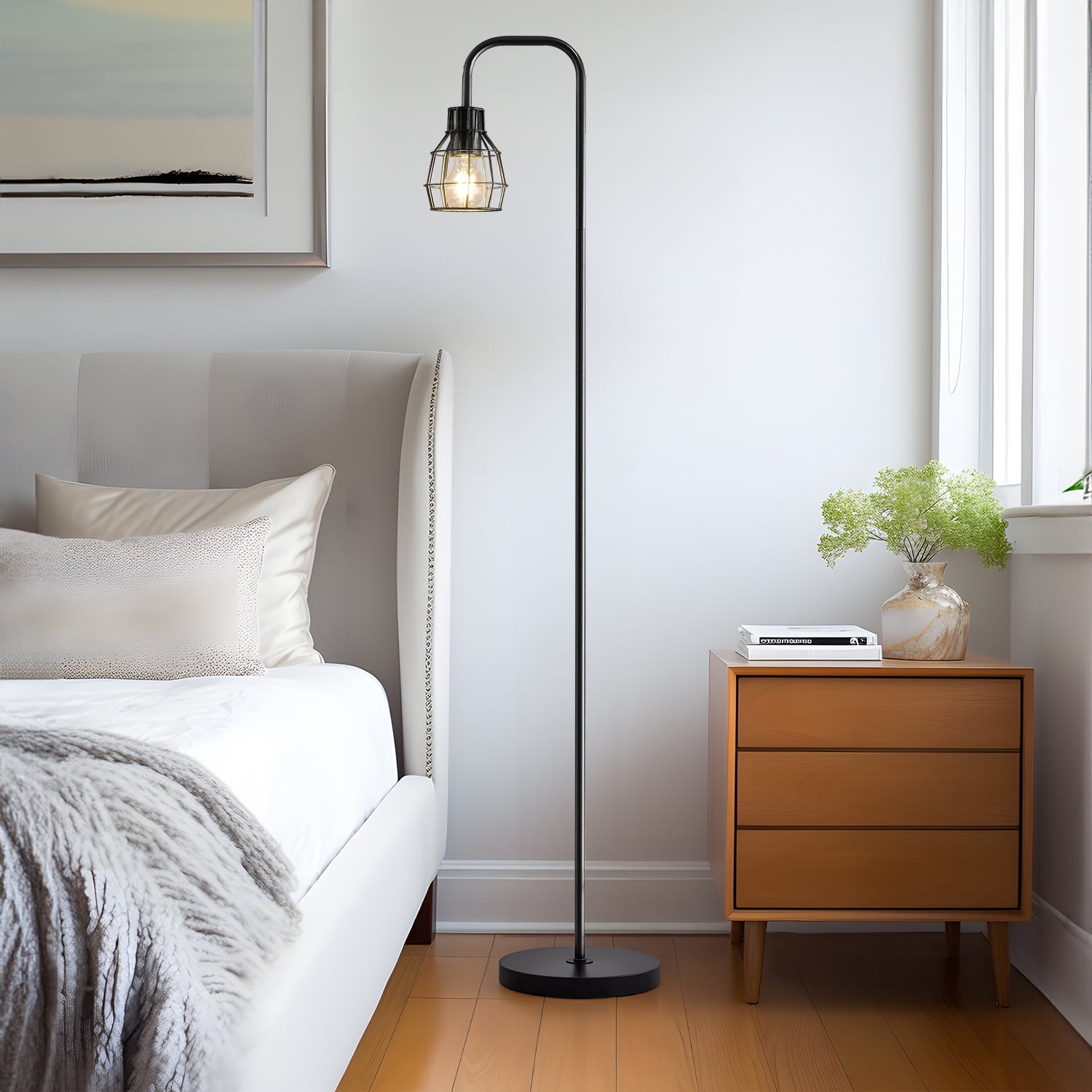 "Oneach Modern Floor Lamp 63.75"", Black Metal Standing Light for ...