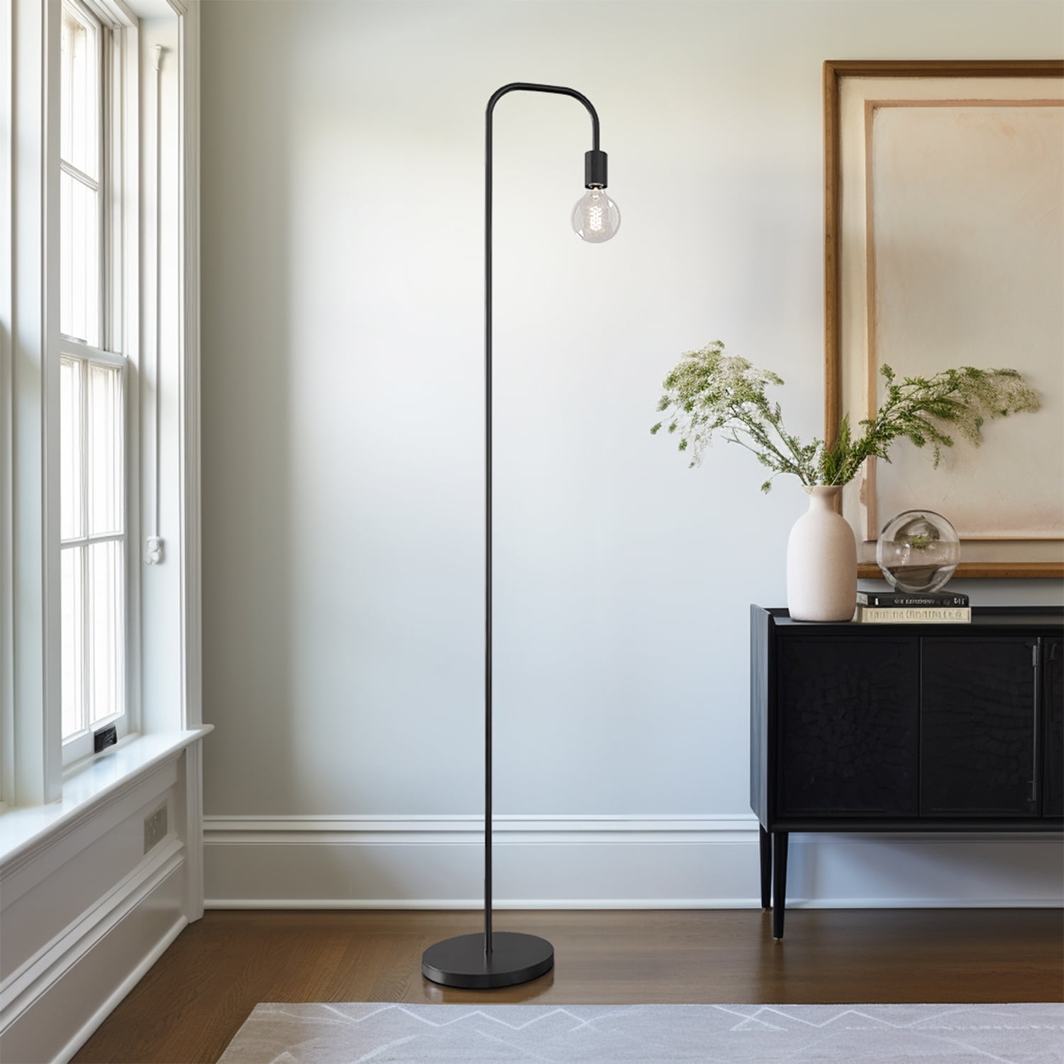 "Oneach 64"" Arc Floor Lamp, Black Metal, LED, Foot Switch, for Bedroom ...