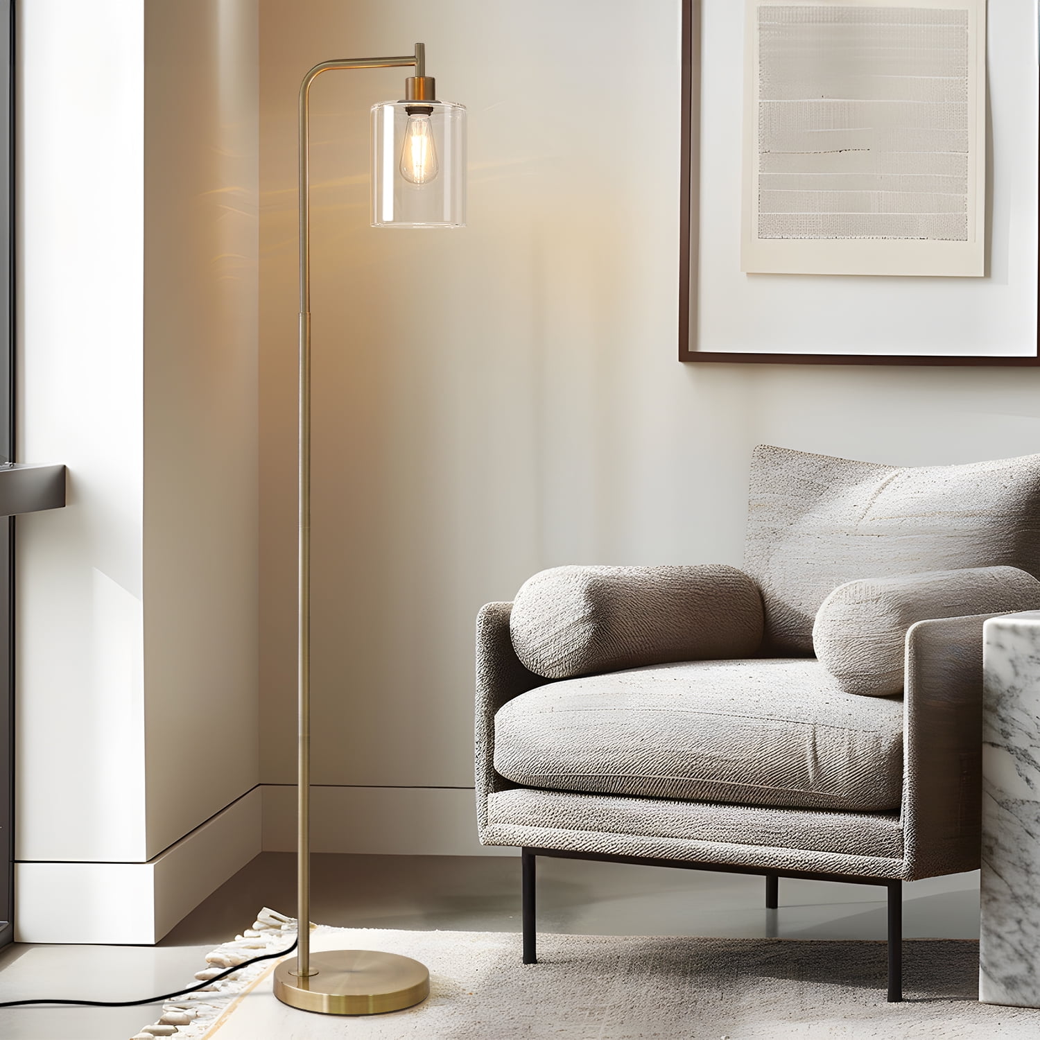 Oneach 66.5" Arc Floor Lamp with Hanging Clear Glass Shade, Antique ...