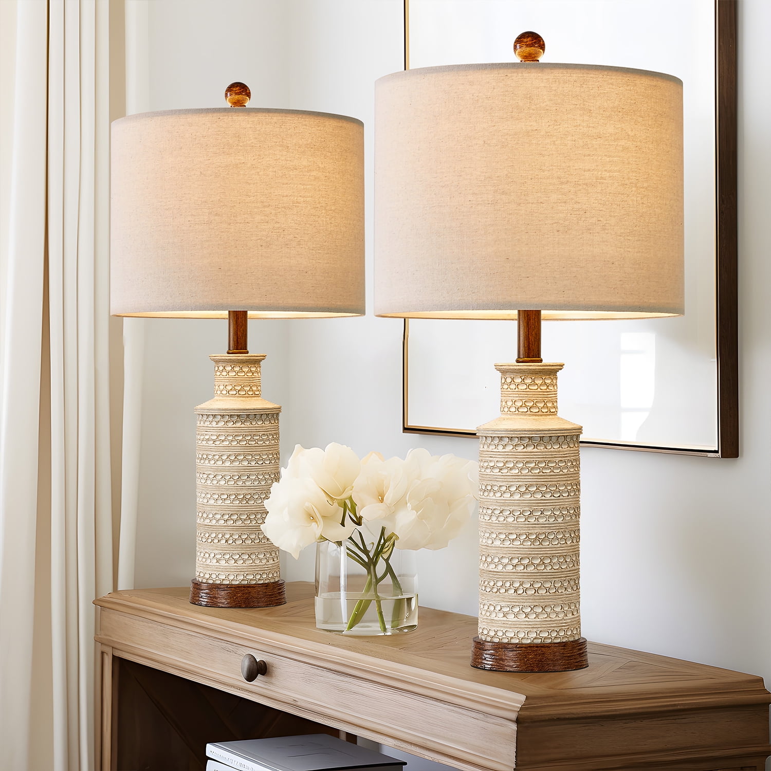 "Oneach 24"" Resin Bedside Lamp Set of 2 for Bedroom, Traditional ...