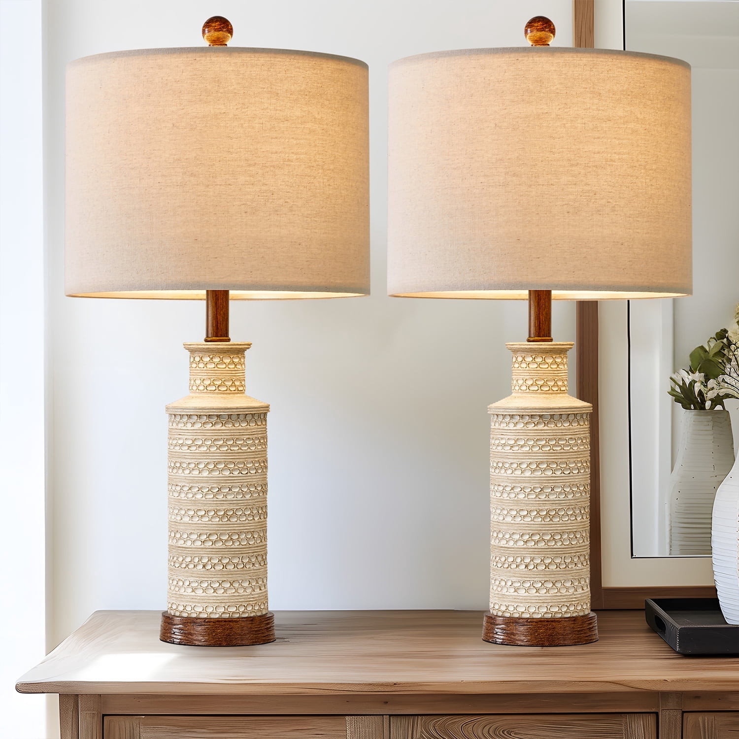 "Oneach 24"" Resin Bedside Lamp Set of 2 for Bedroom, Traditional ...