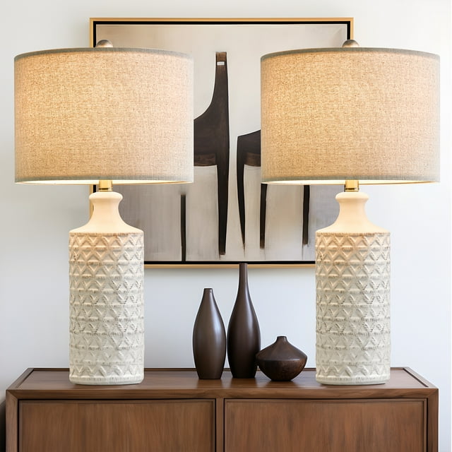 Oneach Ceramic Table Lamps for Living Room 24.75" Modern Farmhouse ...