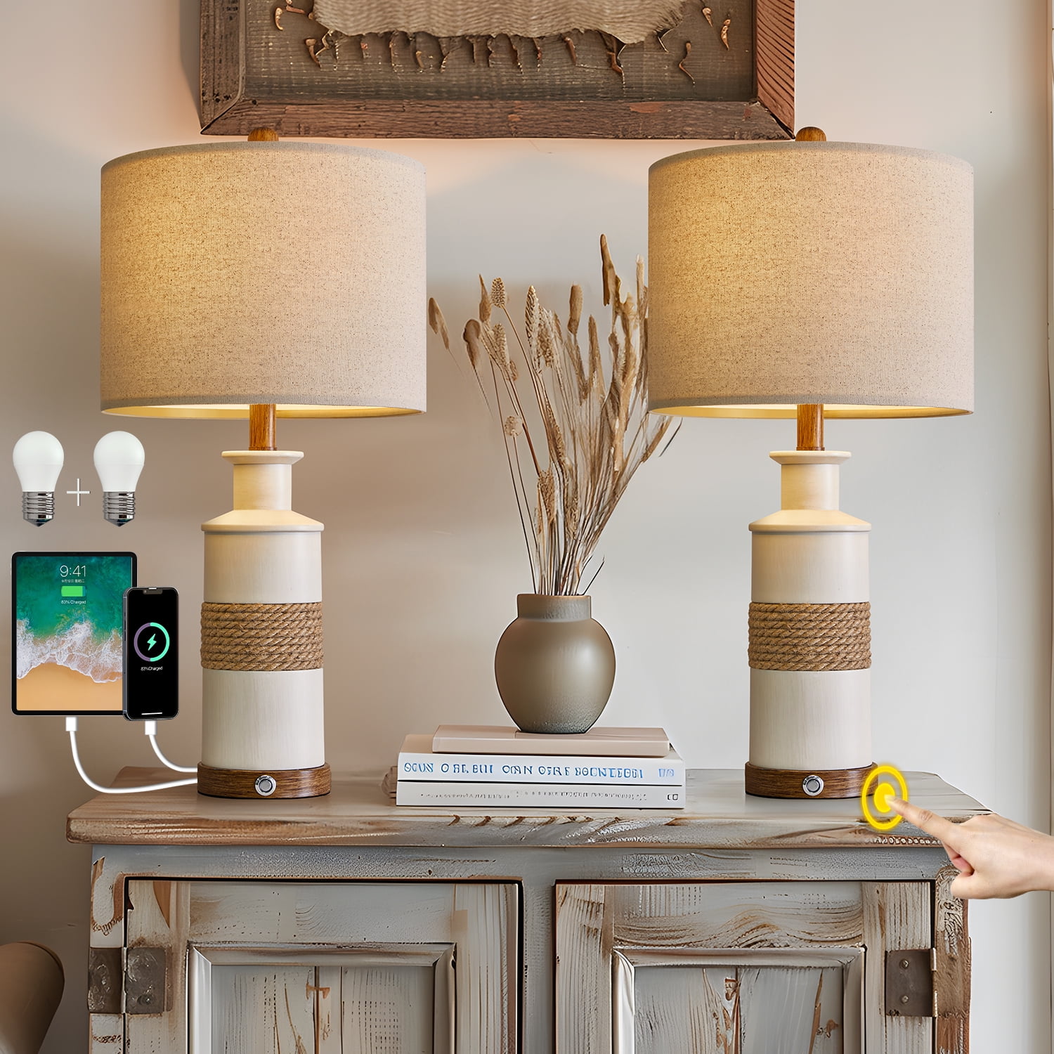 Free Shipping! Oneach Farmhouse Dimmable 3-Way Table Lamps Set of 2 ...