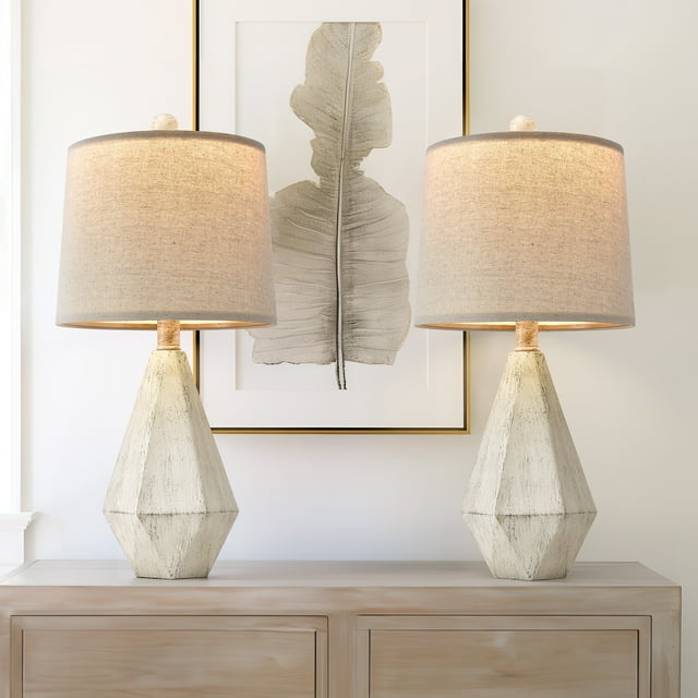Oneach Farmhouse Rustic Antique White Table Lamps, Set of 2, Linen ...