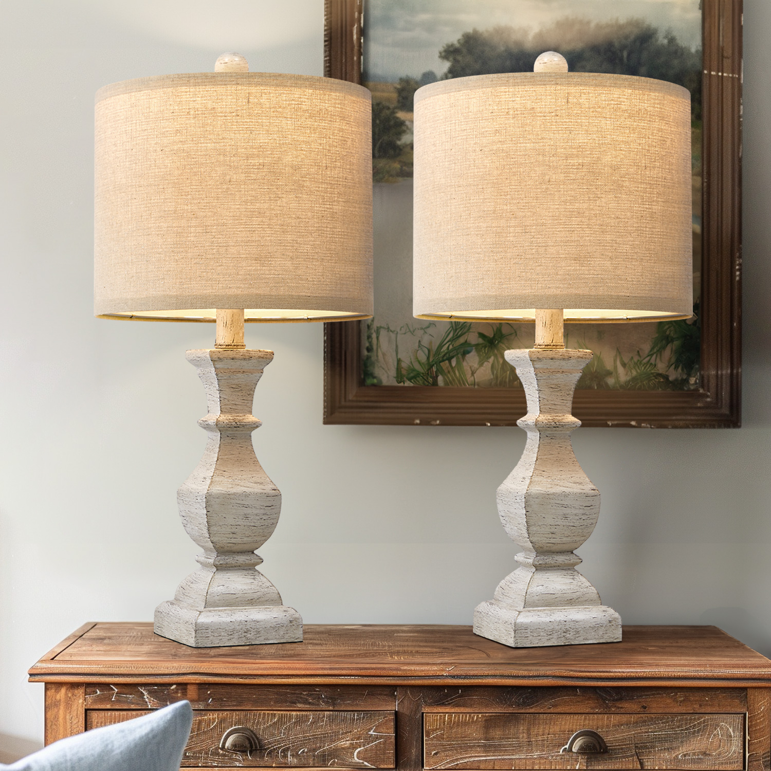 Oneach Farmhouse Antique White Table Lamps Set of 2 for Living Room ...