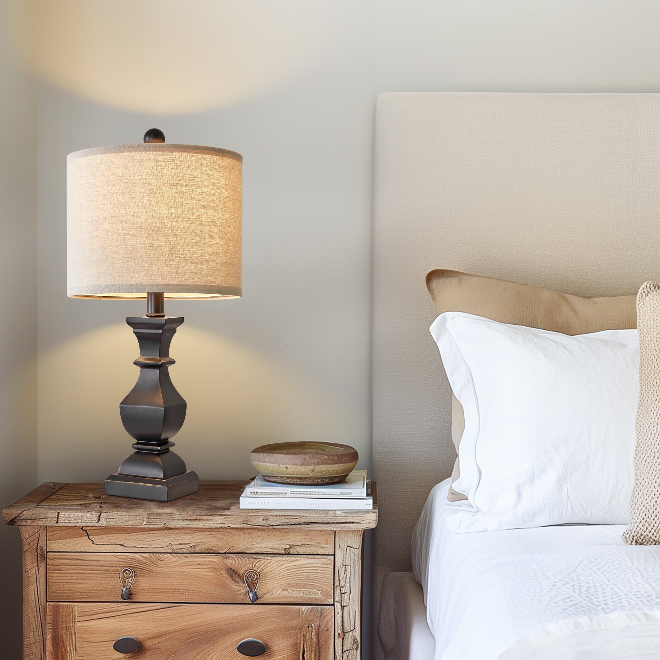 Oneach Farmhouse Black Table Lamp for Living Room Bedroom 20.5" Retro ...