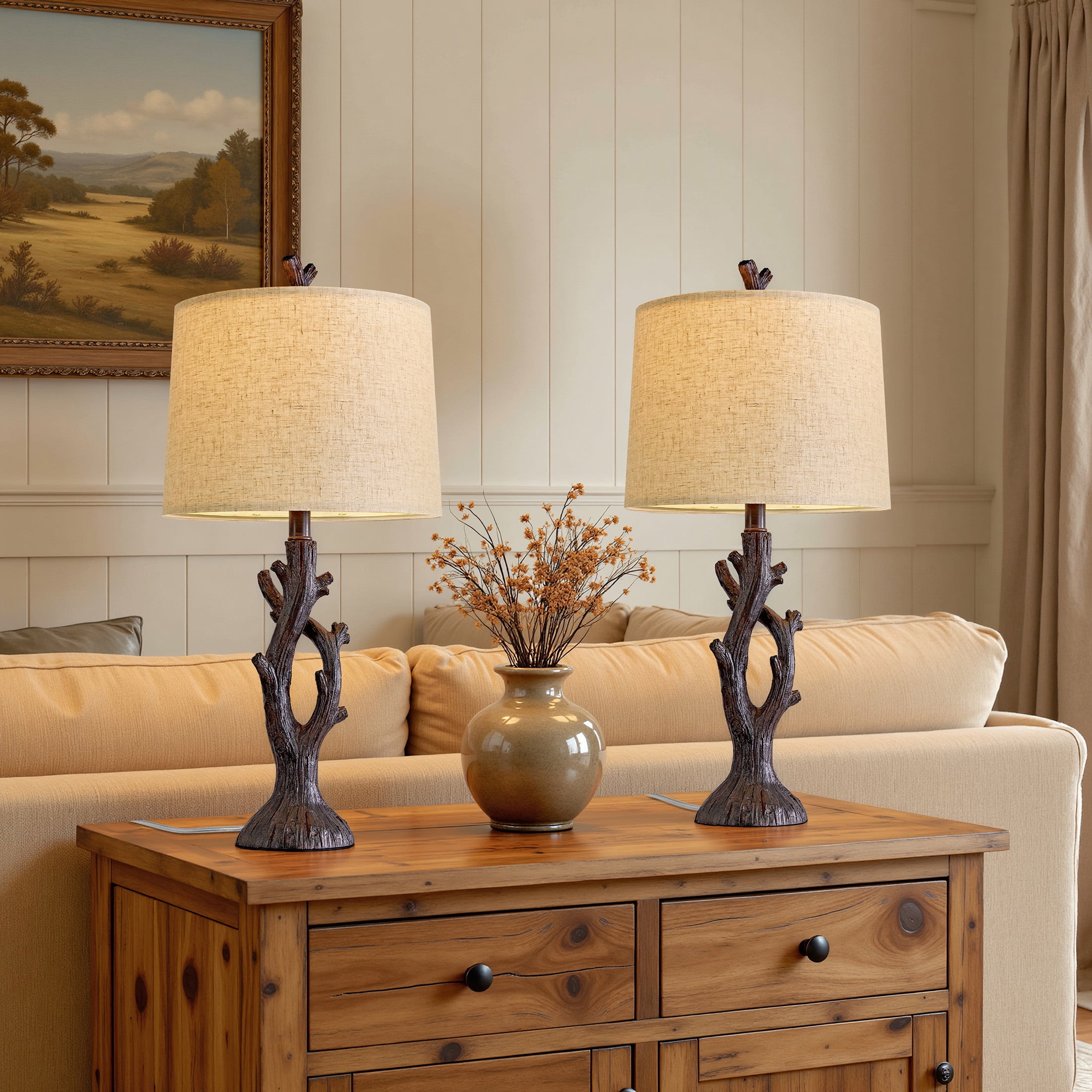 Oneach Farmhouse Brown Resin Table Lamp Set of 2, 25.125 inches, with ...