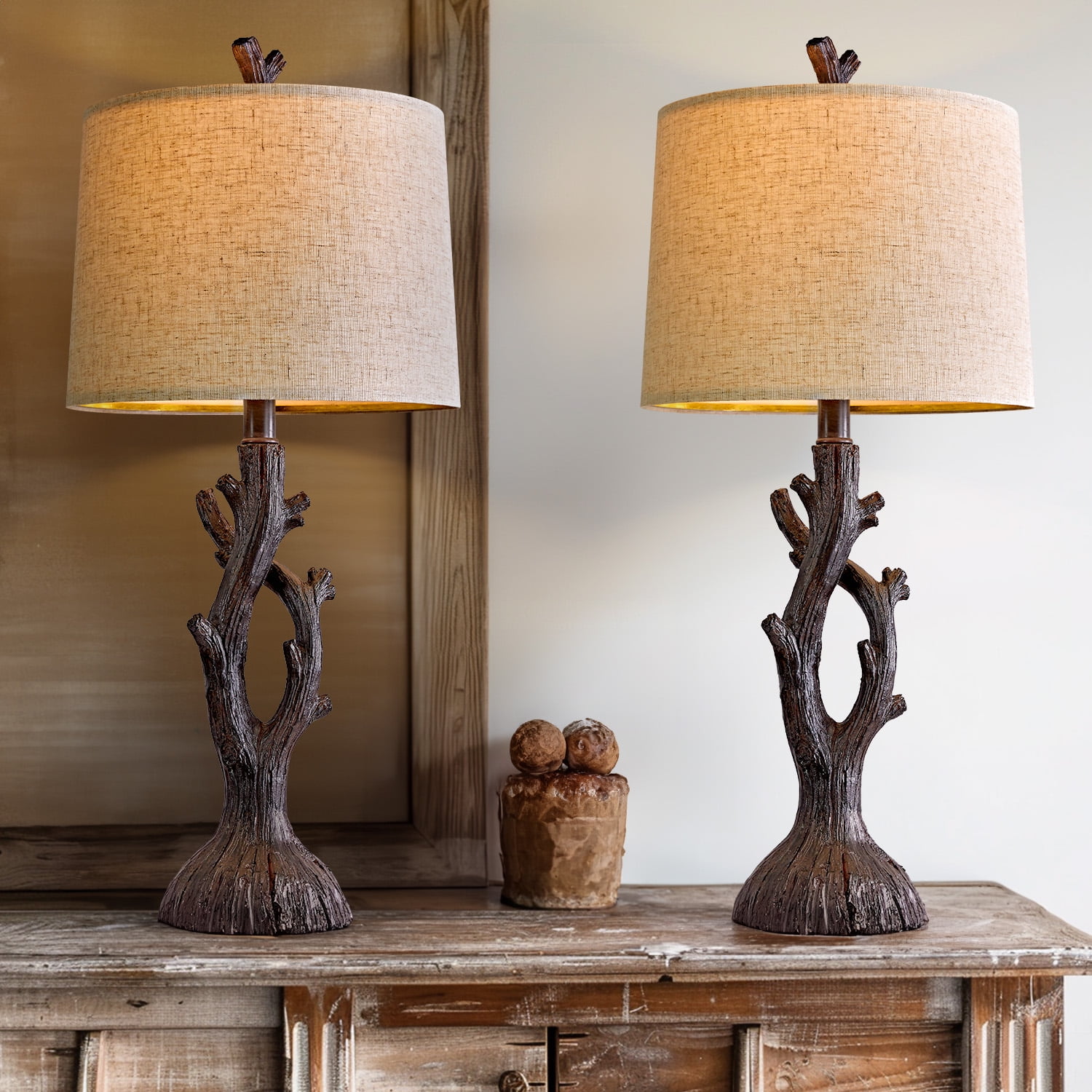 Free Shipping! Oneach Farmhouse Brown Resin Table Lamp Set of 2, 25.125 ...