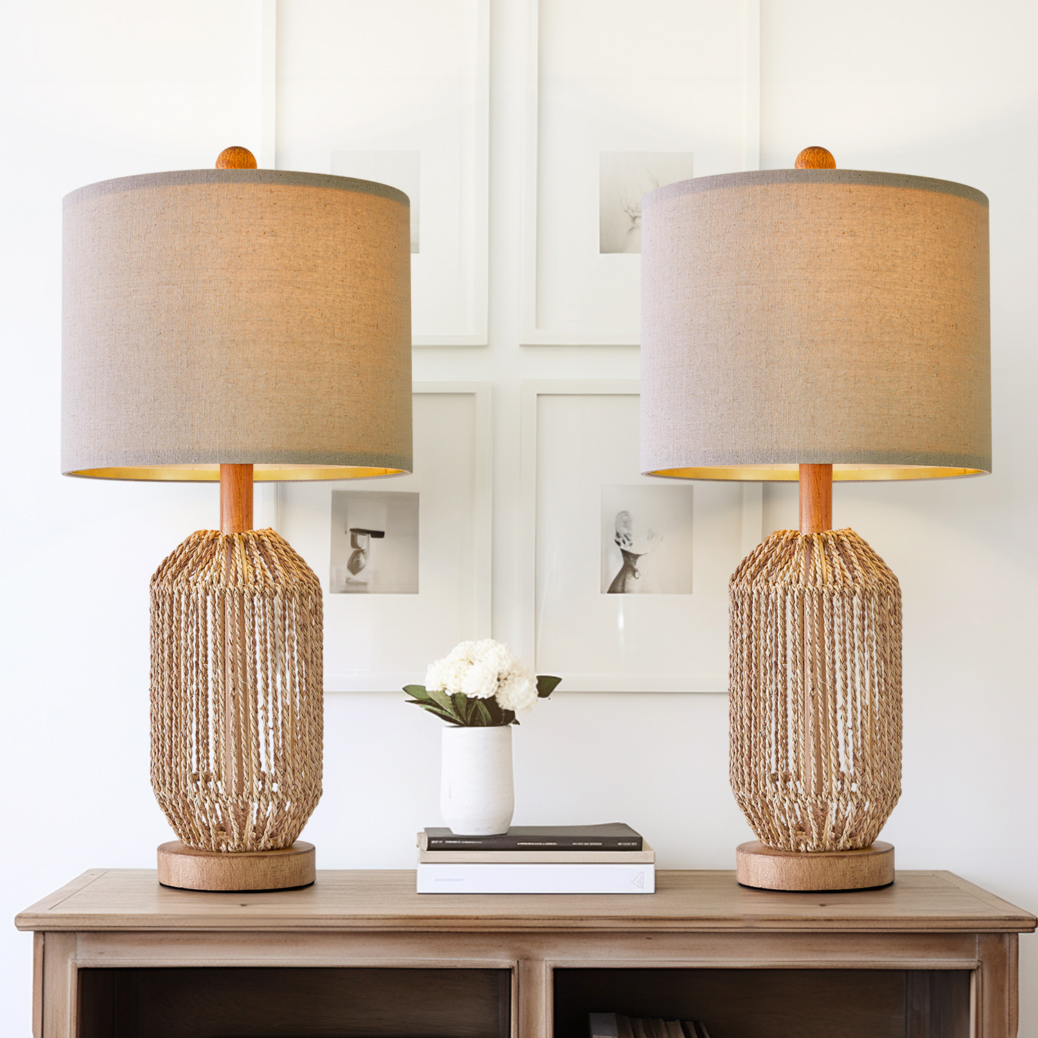 Mainstays Mini Rattan Table Lamp with Shade 12.75"H- Natural Color ...