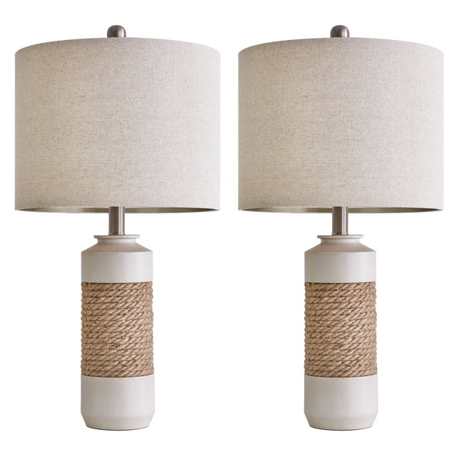 Oneach Farmhouse Resin Table Lamp Set of 2 for Living Room Bedroom 23.75" Rustic Rattan ...