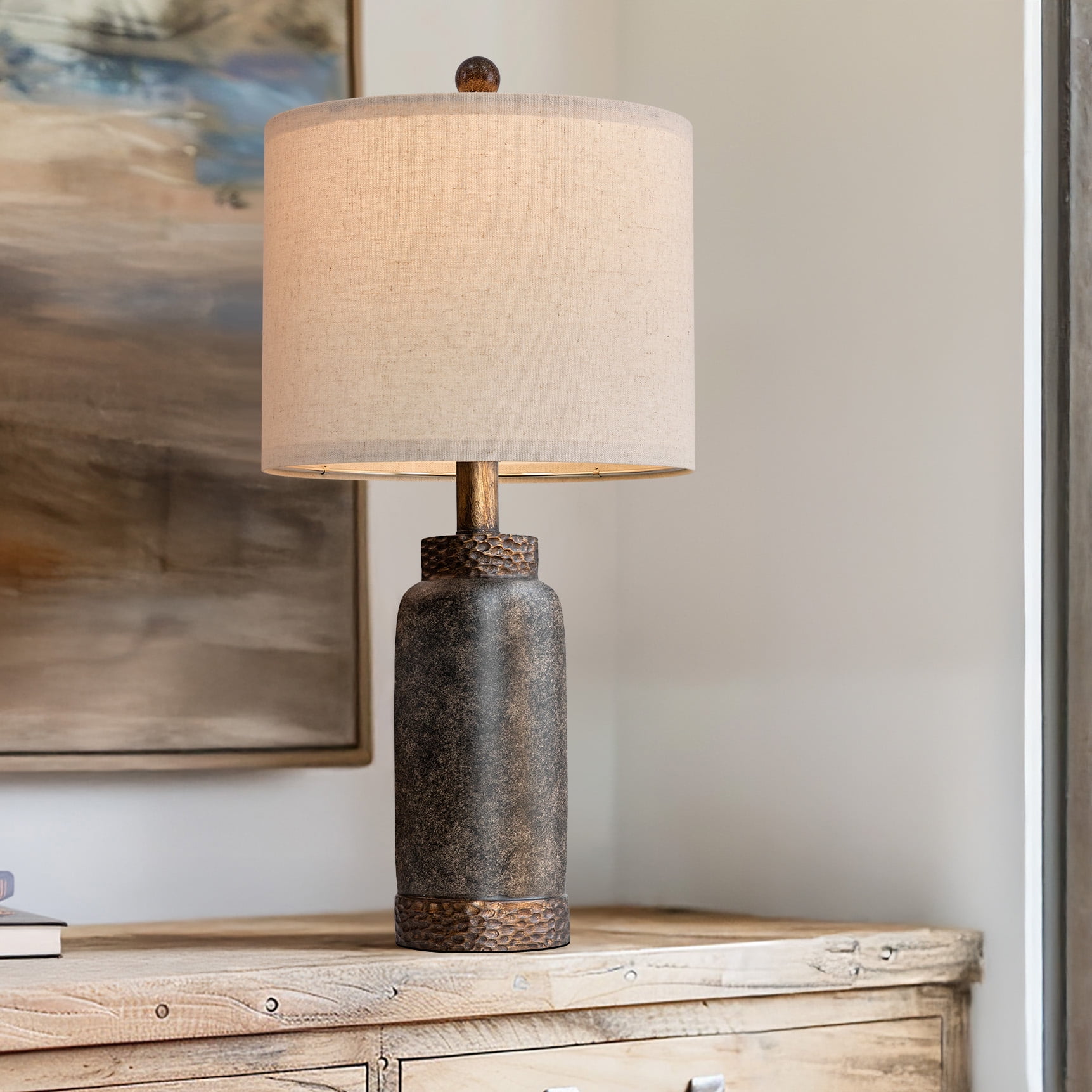 Oneach Farmhouse Table Lamp for Living Room Bedroom 20.25" Retro ...