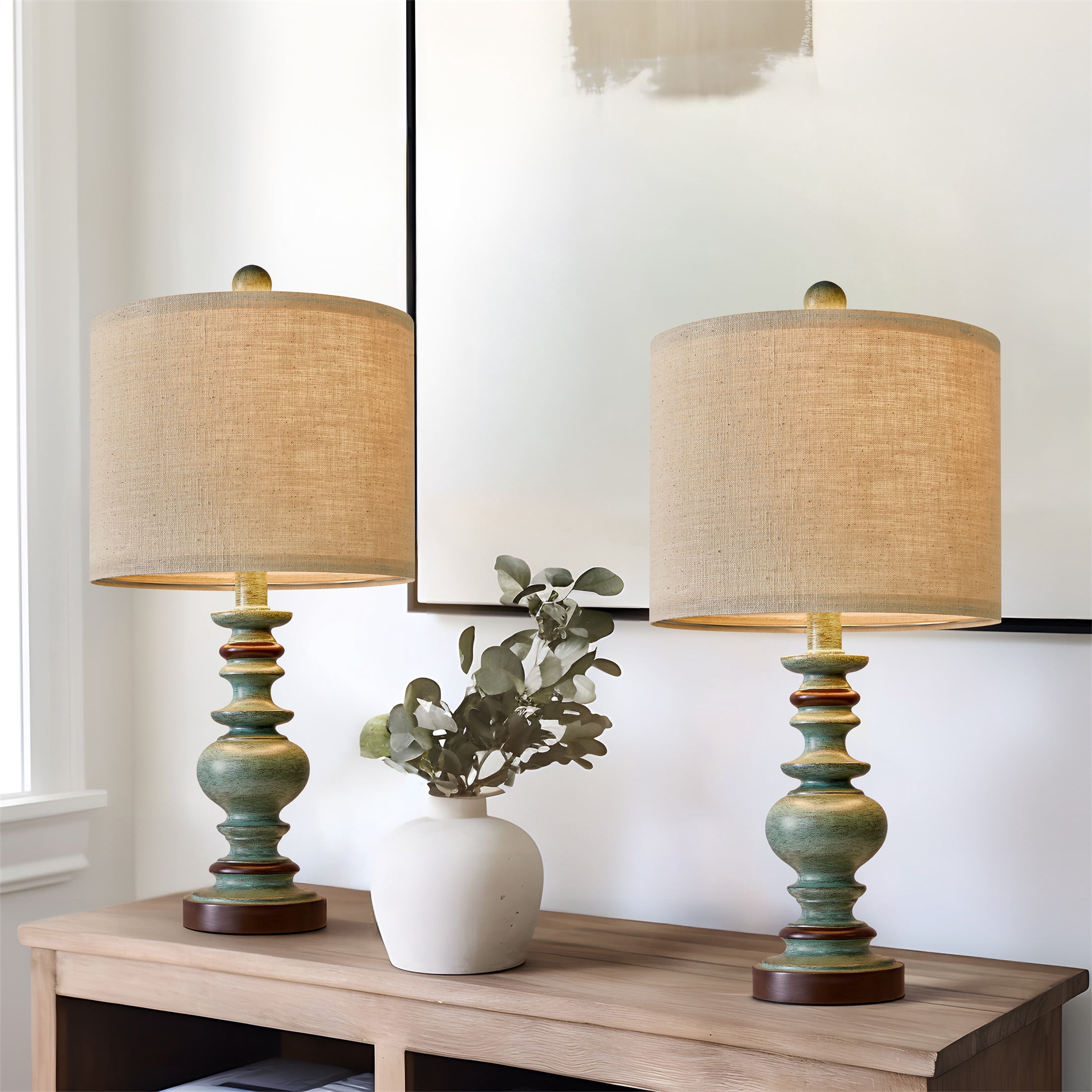 Oneach Farmhouse Retro Green Resin Nightstand Table Lamps Set of 2 for ...