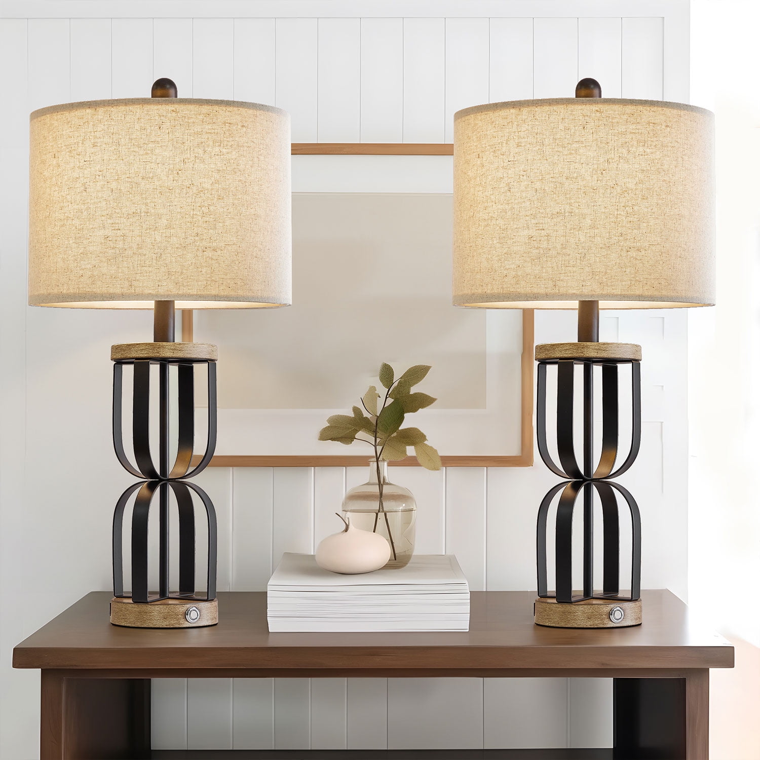 Oneach Metal Modern Table Lamps Set of 2 for Living Room Bedroom 25" 3 ...