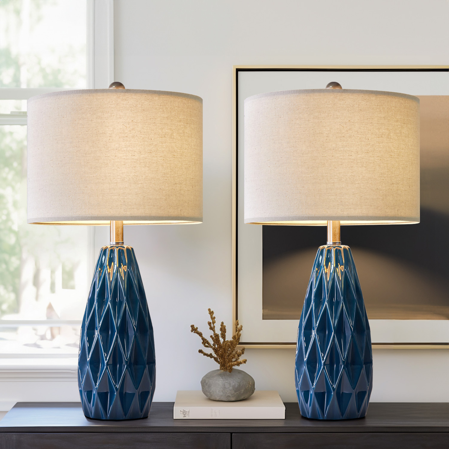 Mainstays Blue Arrow Ceramic 17" Grab and Go Table Lamp - Walmart.com