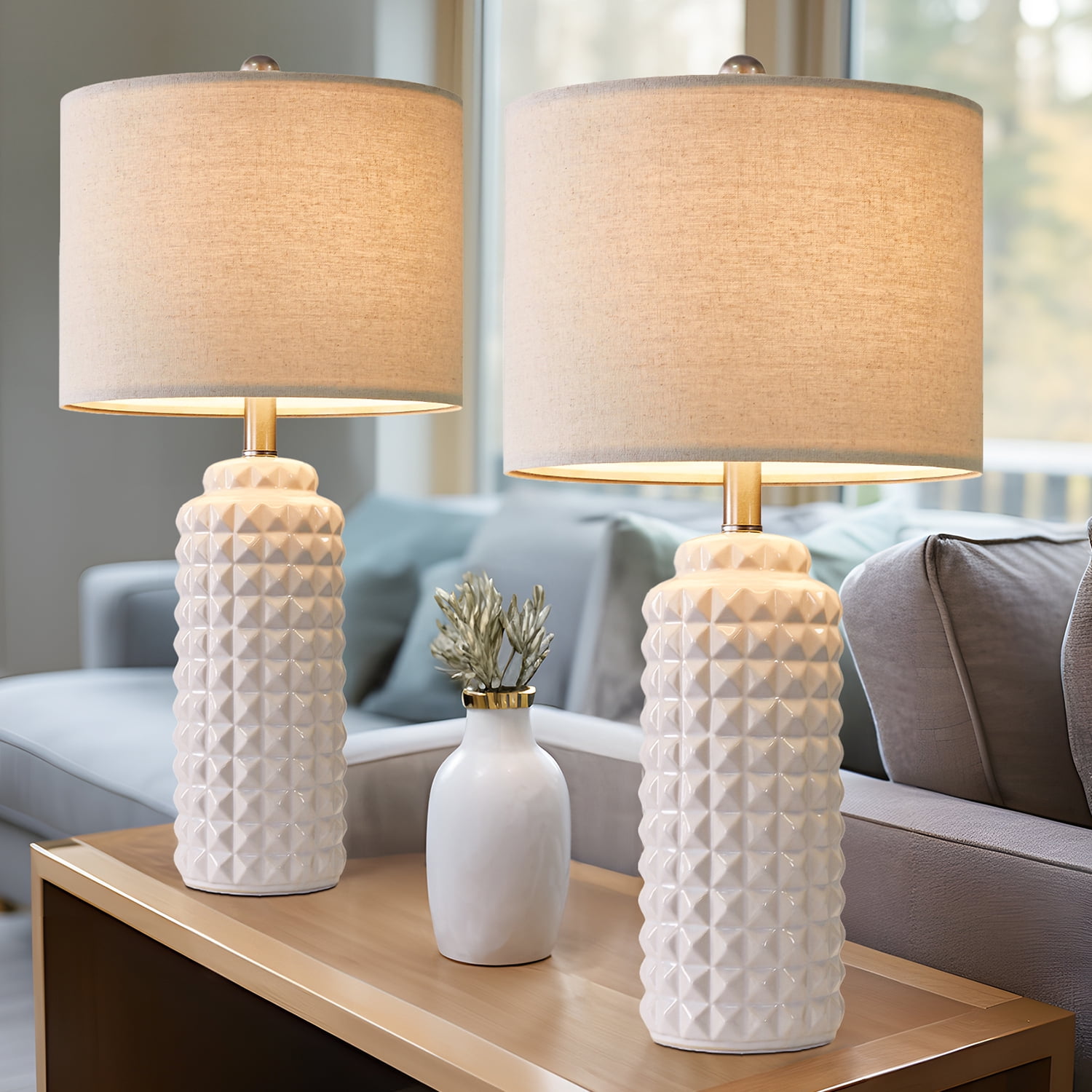 Oneach Modern Ceramic Table Lamp Set of 2 for Living Room Bedroom 24.5 ...