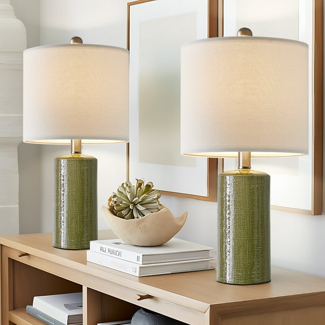 "Oneach Modern Farmhouse Ceramic Table Lamps Set of 2, Green, 20.25 ...