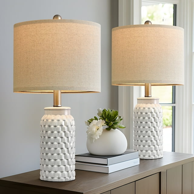 "Oneach Modern Nightstand Table Lamps Set of 2, White Ceramic Body with ...