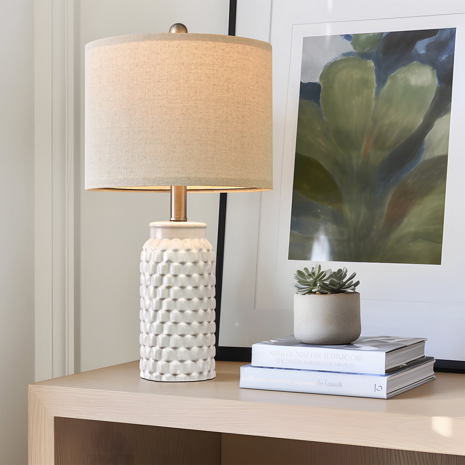Oneach Modern White Table Lamp for Living Room Bedroom 20.5" Ceramic ...