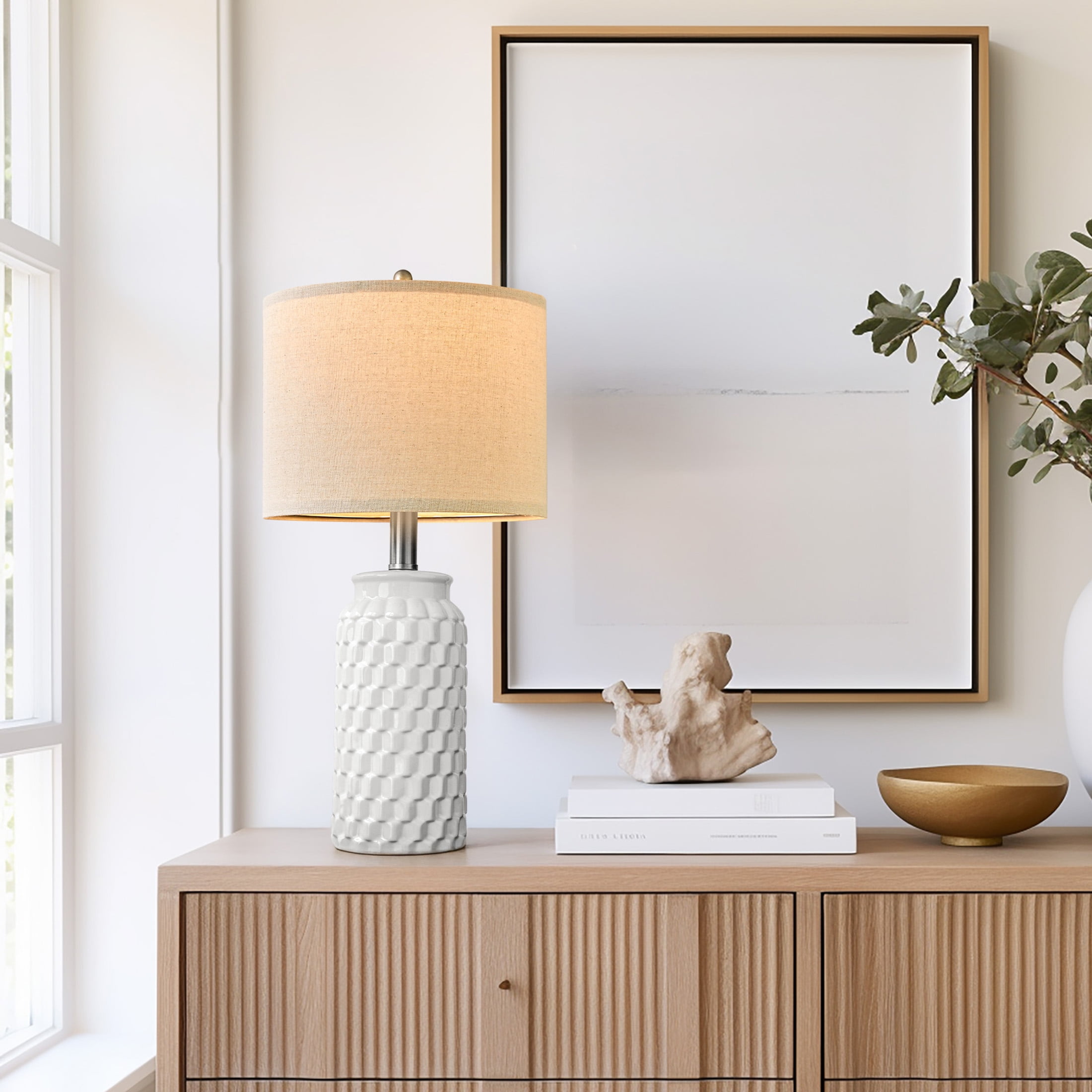 Oneach Modern White Table Lamp for Living Room Bedroom 20.5" Ceramic ...