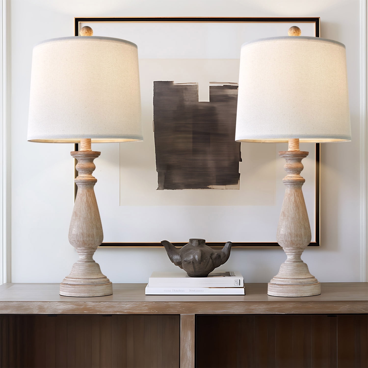 "Oneach Rustic Resin Table Lamp Set of 2, 24.5"" Country Farmhouse ...