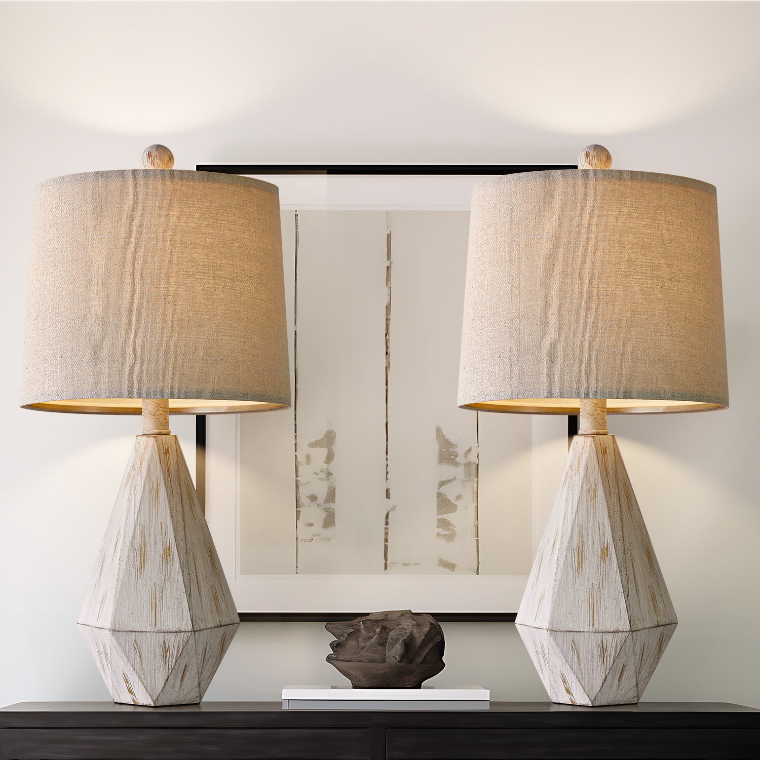 Oneach Rustic Farmhouse Table Lamp Set of 2 20.25" Retro Nightstands ...