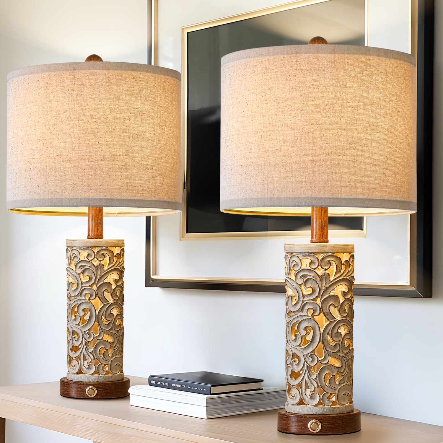 "Oneach Rustic Table Lamp Set of 2, 3 Way Dimmable, 22"" Farmhouse ...