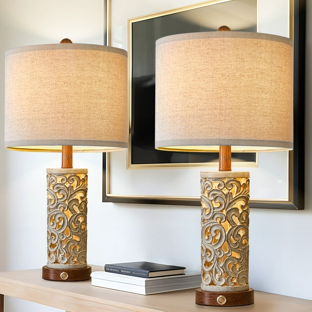 "Oneach Rustic Table Lamp Set of 2, 3 Way Dimmable, 22"" Farmhouse ...