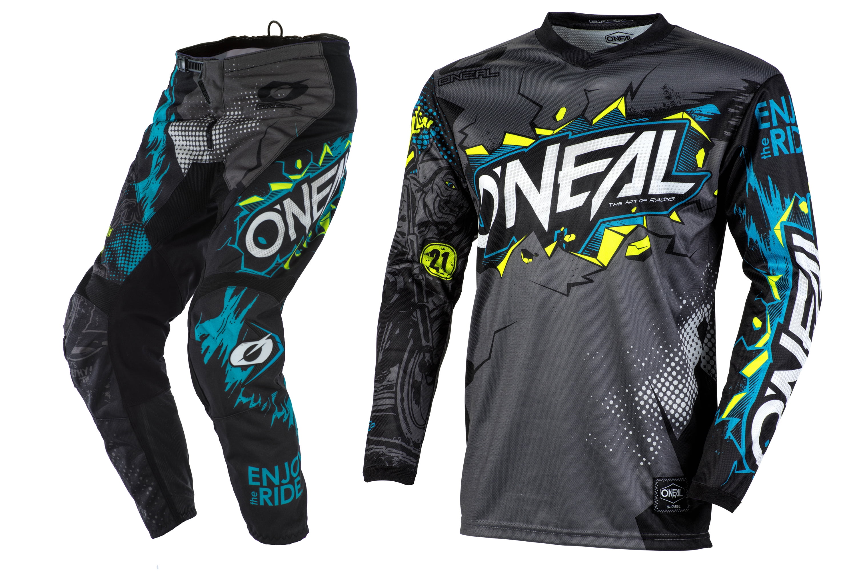 Oneal Element Villain Grey Motocross Dirt bike Offroad MX Jersey Pants ...