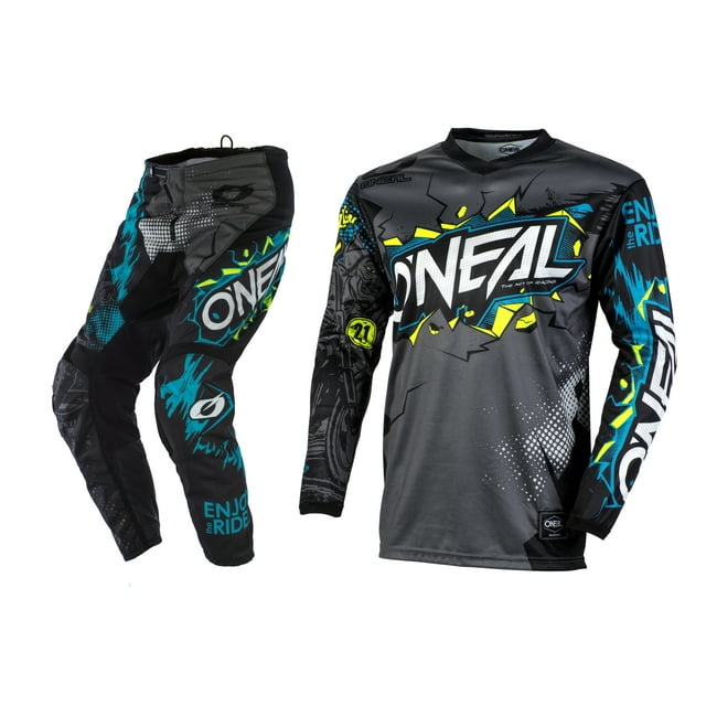 Oneal Element Villain Grey Motocross Dirt bike Offroad MX Jersey Pants ...