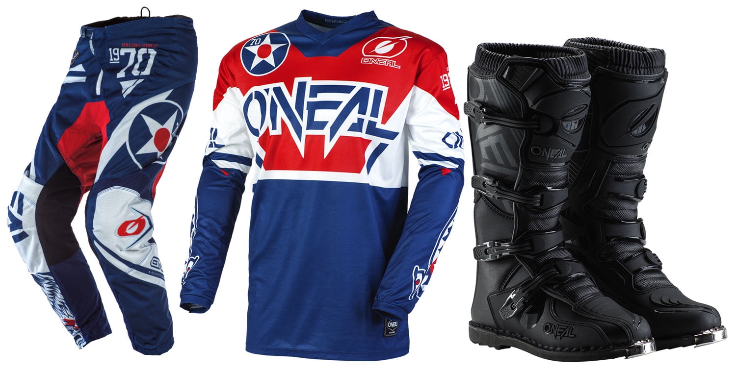 Oneal Element Warhawk Red/White/Blue Jersey Pant Boots Combo - Walmart.com