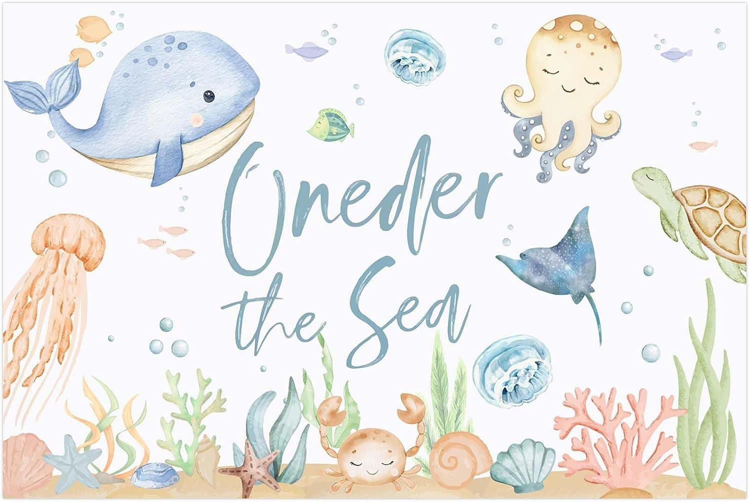 Oneder The Sea Party Backdrop, Under The Sea Ocean Animal 1st Birthday ...