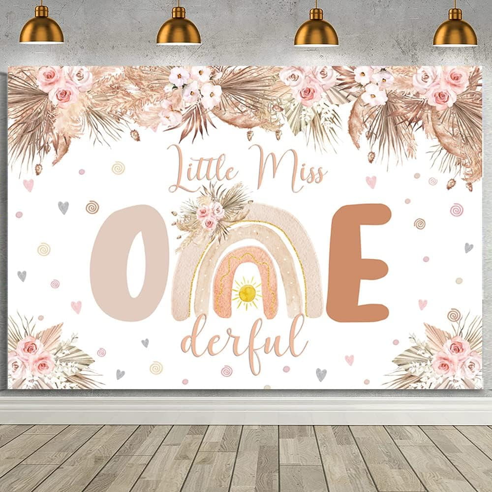 Onederful 1st Girl Birthday Backdrop Little Miss Onederful Birthday Backdrop Boho Rainbow Party ...