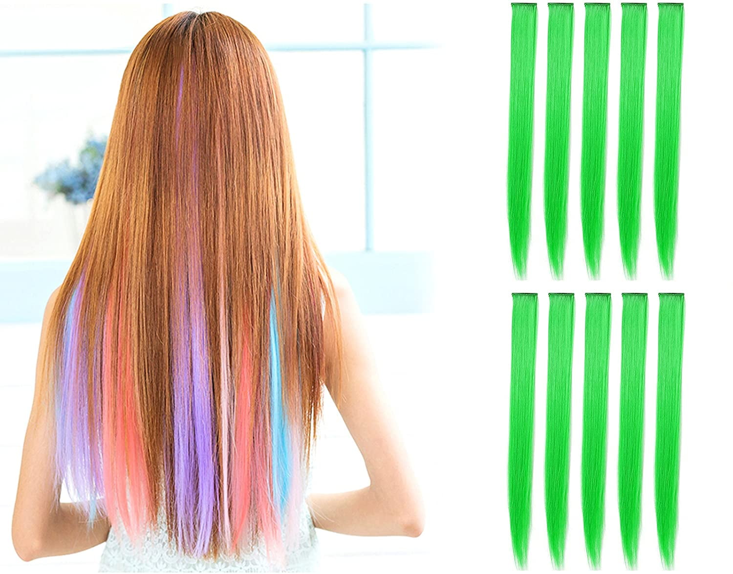 Onedor 23 Inch Colored Party Highlights Straight Hair Clip Extensions ...