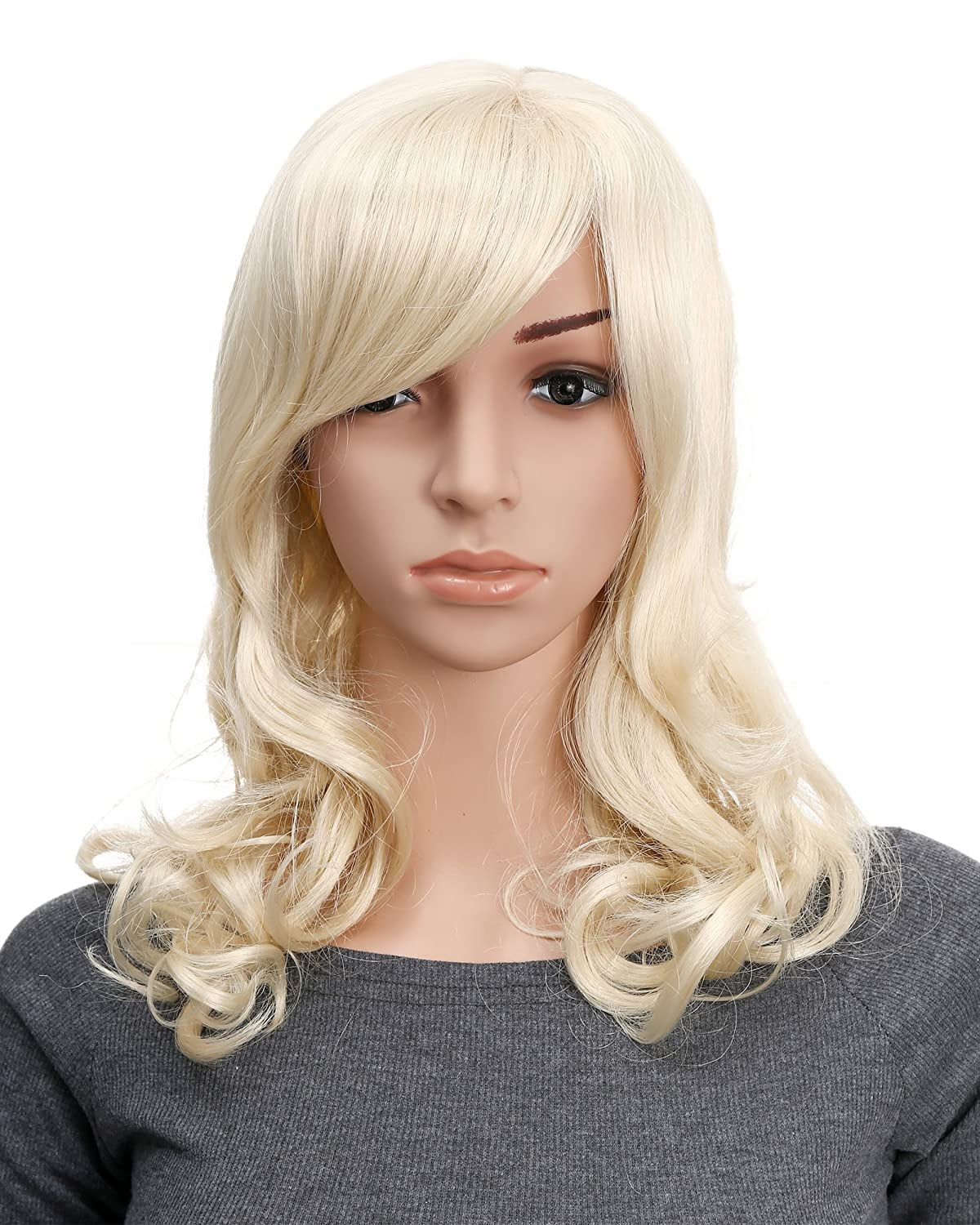 OneDor Full Head Pale Blonde Costume Wig with Fringe for Adults ...