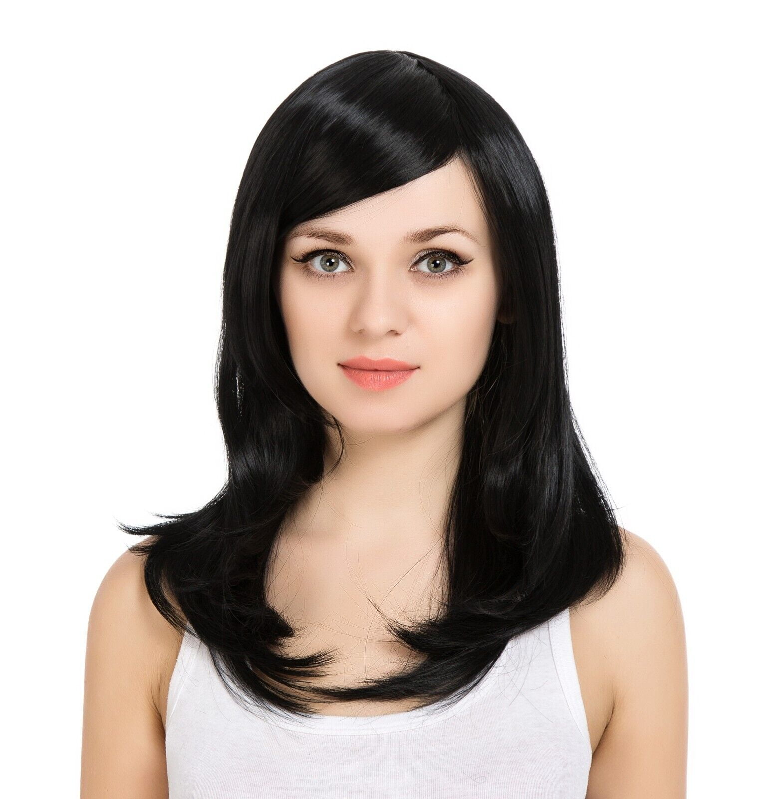 Onedor Synthetic Straight Wigs Full Head Long Wig (Black) - Walmart.com