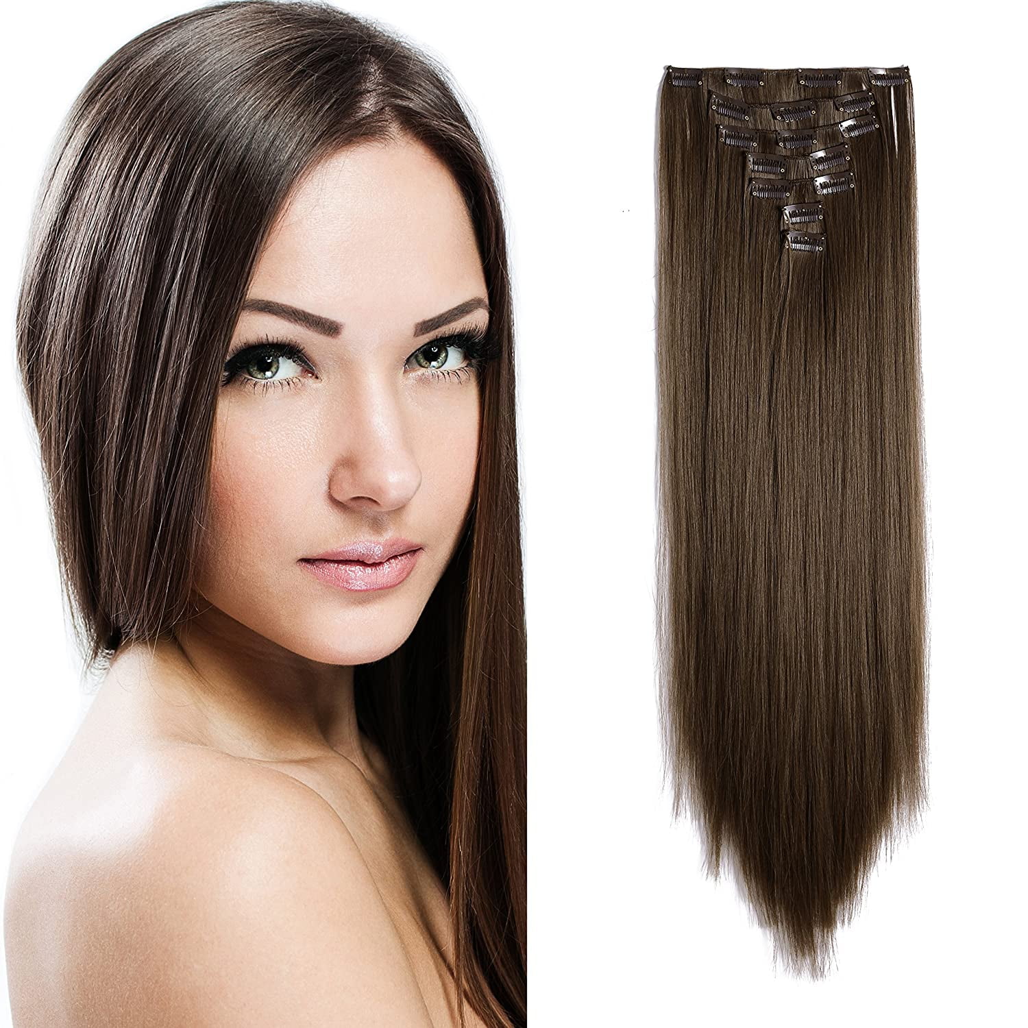 Onedor24" Straight Synthetic Clip in Hair Extensions. 7 individual ...