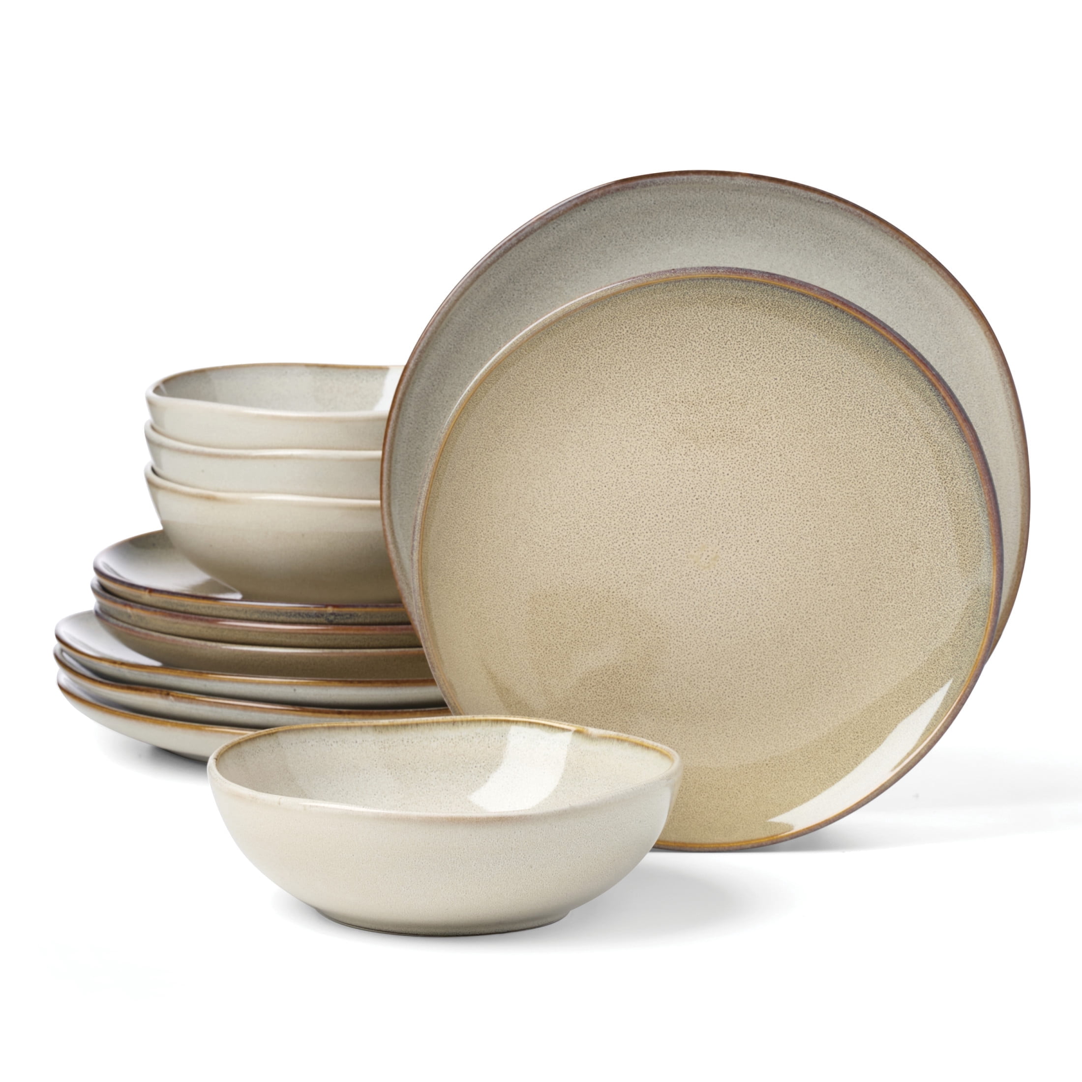 Oneida Organic Shades Oatmeal 12-Piece Beige Stoneware Tableware Set ...