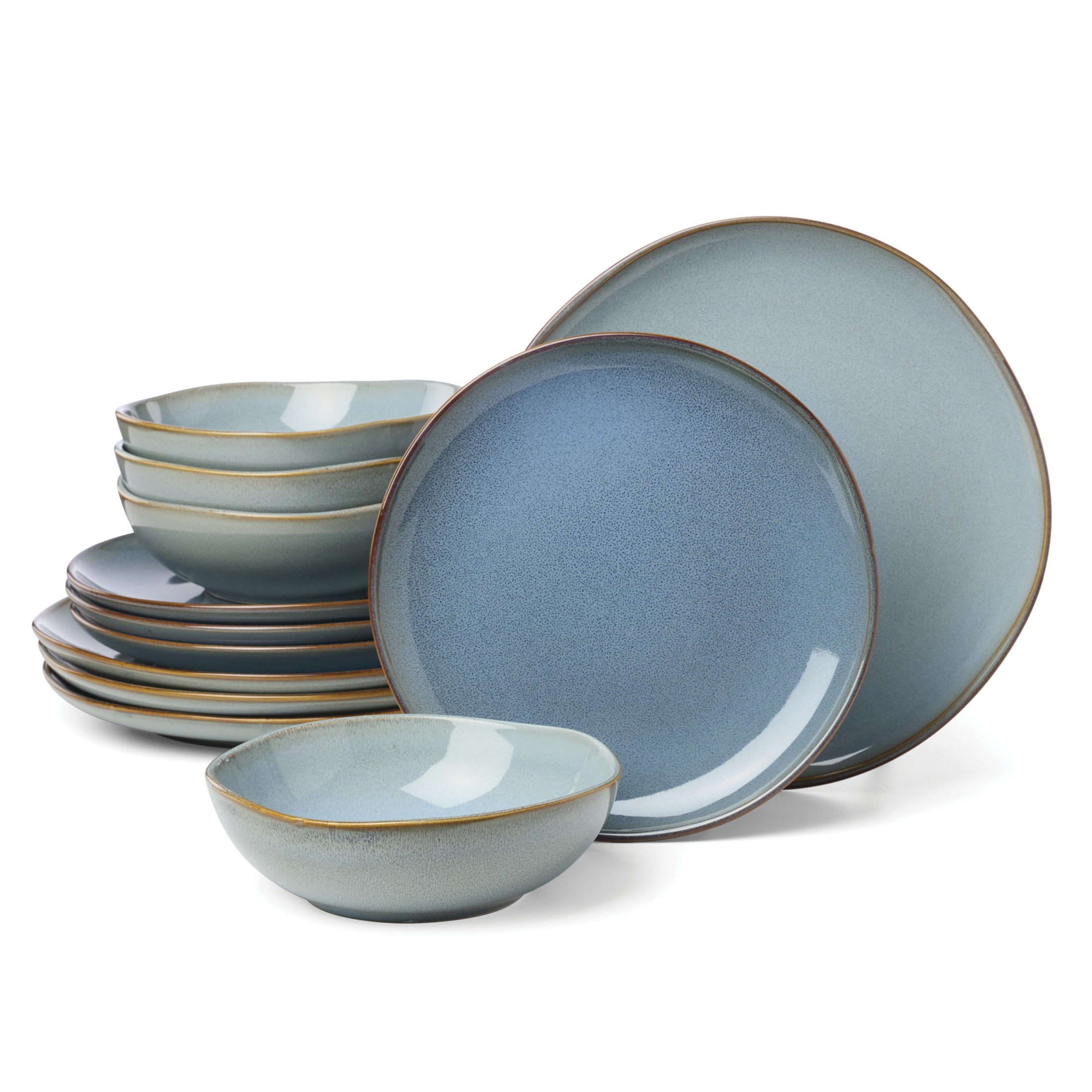 Oneida Organic Shades Slate Blue 12-Piece Blue Stoneware Tableware Set ...
