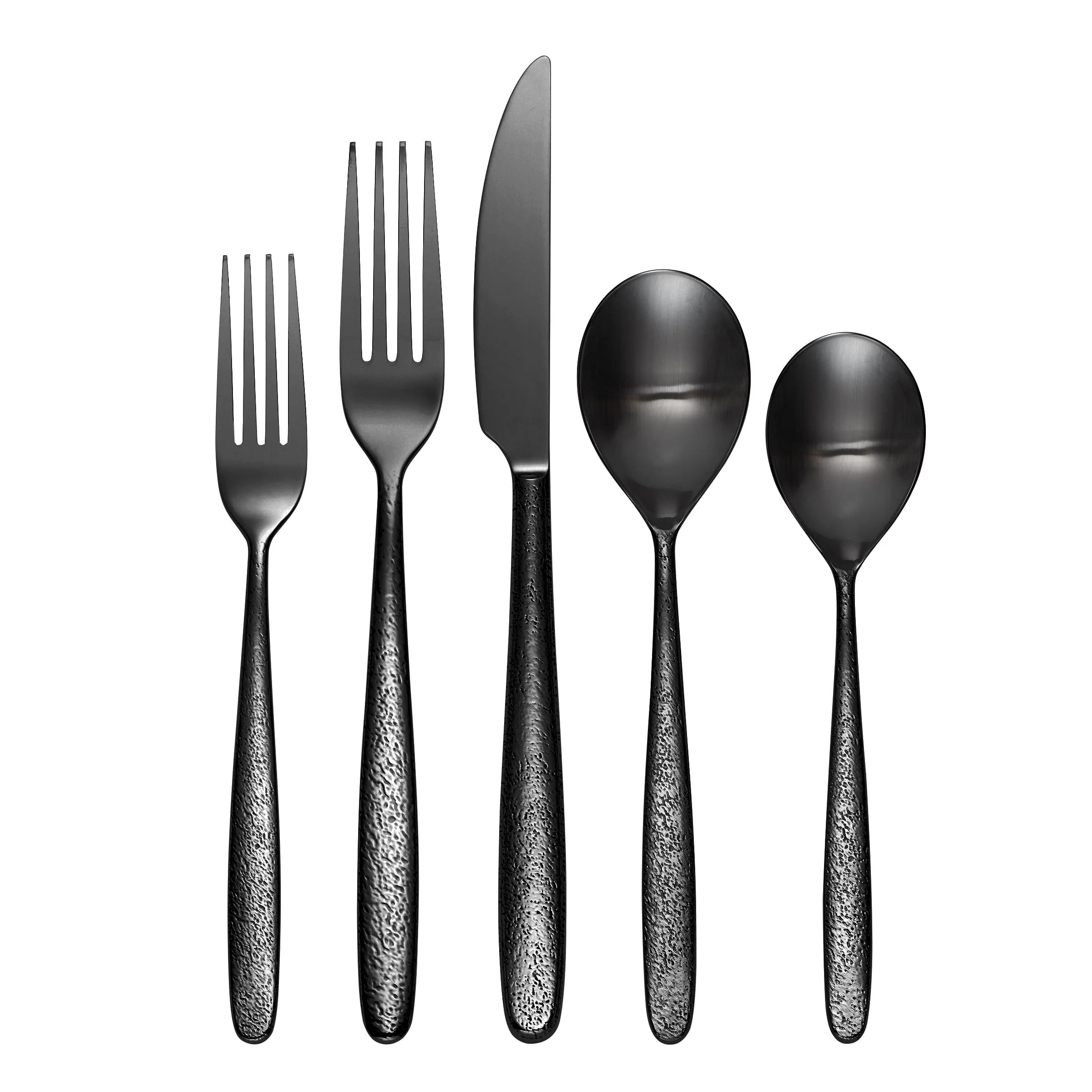 Oneida Storm Black 20-Piece Flatware Set, Artisan Texture, Everyday ...