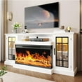 "Oneinmil 36"" White TV Stand with LED Lights & Fireplace, Suitable for ...