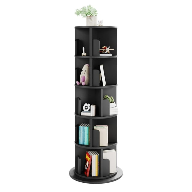 Oneinmil 5 Tier Rotating Bookshelf, 360° Rotating Wood Floor Standing ...
