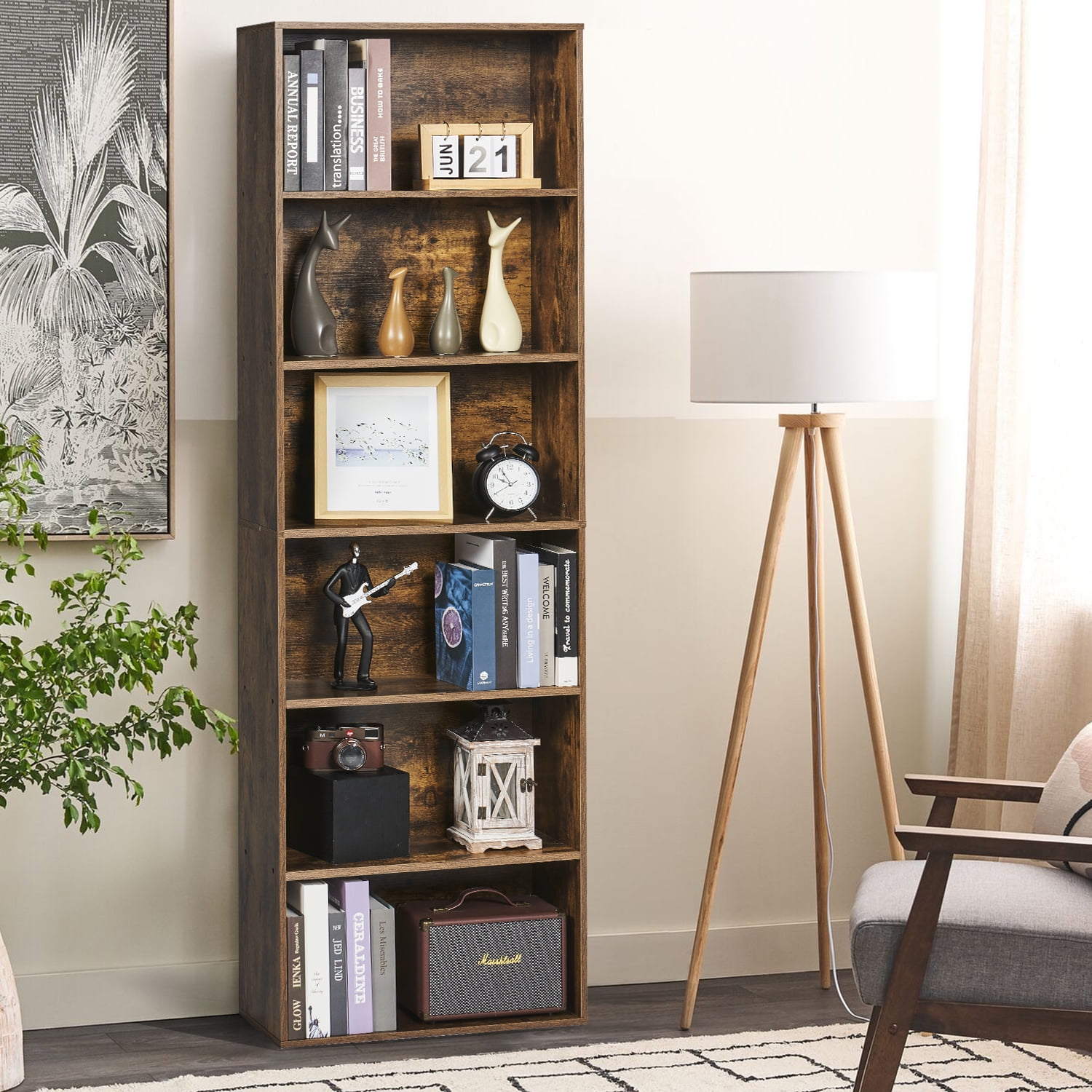 Oneinmil 6-Tier Tall Narrow Bookcase for Home Office, Brown - Walmart.com