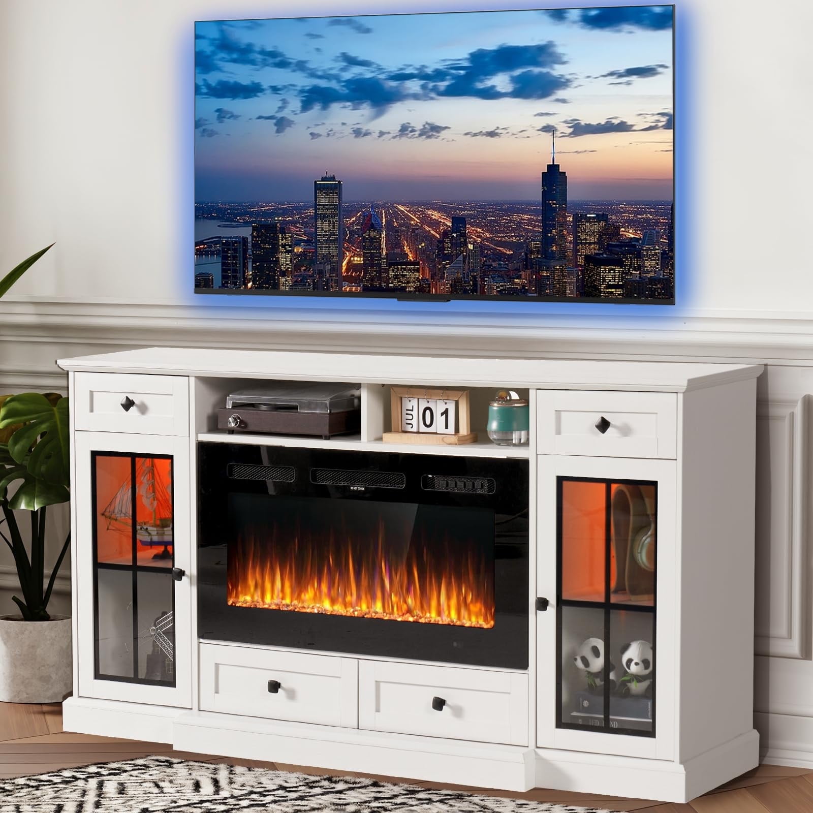 "Oneinmil 68” Fireplace TV Stand, 36"" Electric Fireplace, for TVs up ...