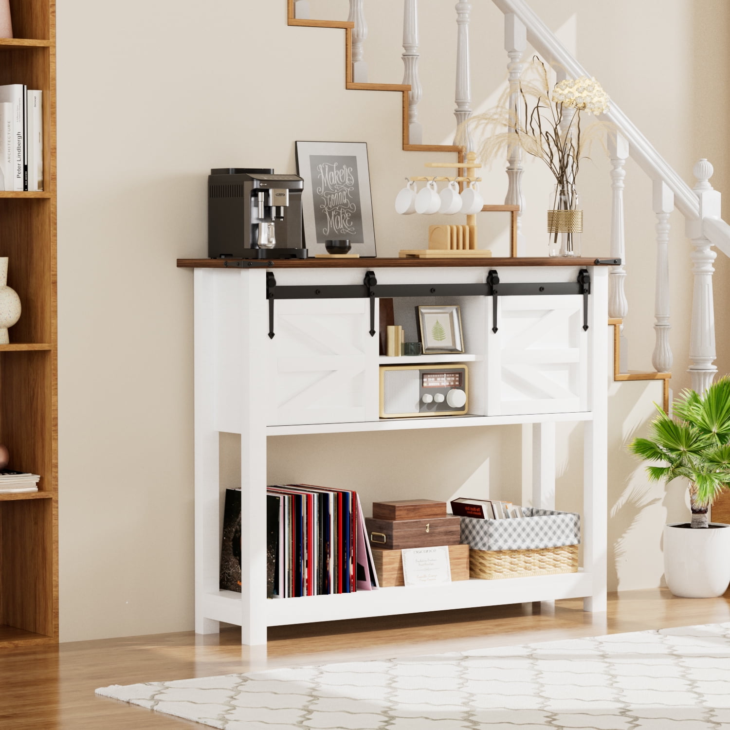 Oneinmil Farmhouse Entryway Table, 43 Inch Industrial Console, Rustic ...