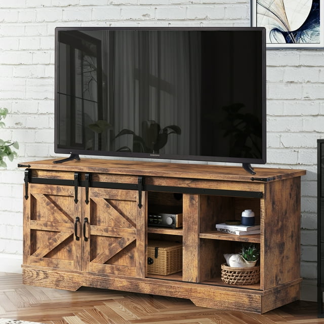 "Oneinmil Rustic Wood Farmhouse TV Stand for TVs up to 65"", Brown ...